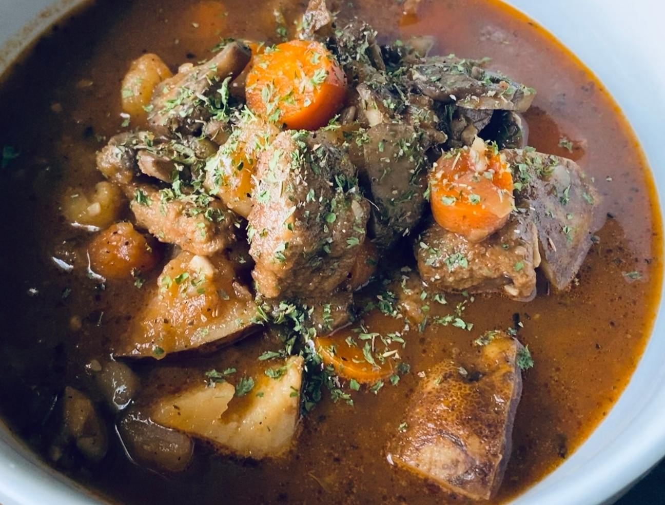 SAVORY BEEFLESS TIP STEW - jimmy vegan